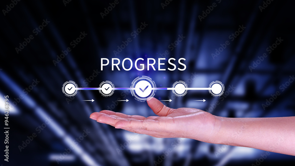 Progress concept, touching to tick correct mark in checklist with ...