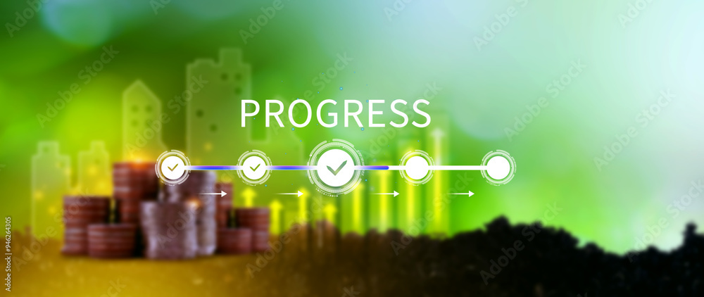 Progress concept, touching to tick correct mark in checklist with ...