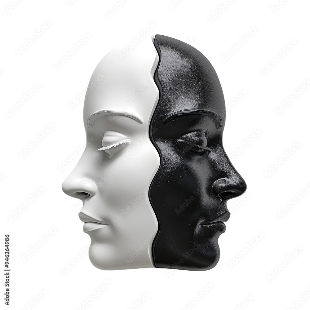 Psychology and bipolar disorder. Head with black and white face with ...