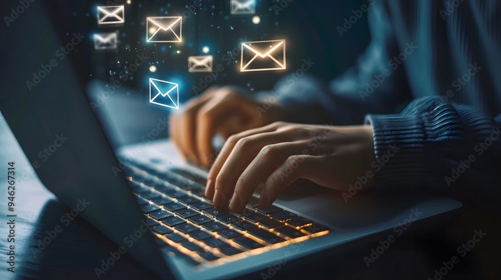 Typing a password into a secure email account, cybersecurity in focus ...