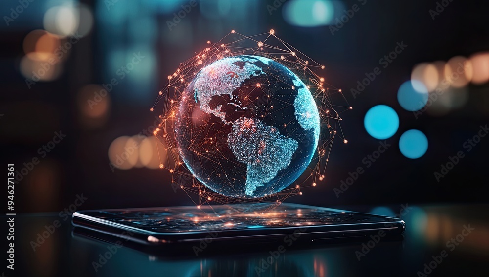 3D visualization of a digital Earth hologram floating above a ...