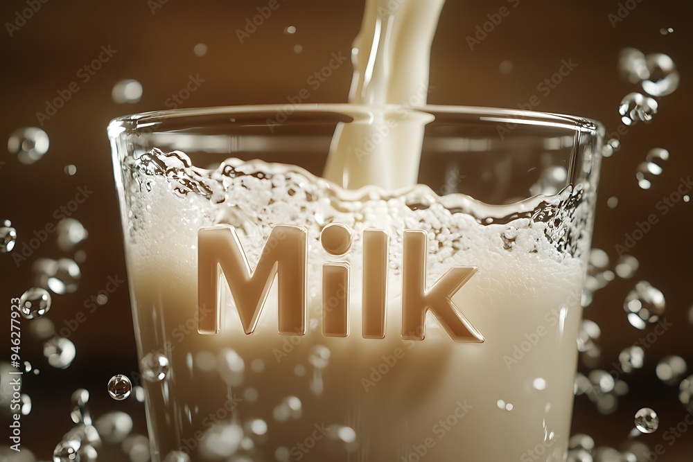 Pouring Milk - Word 'Milk' Formed by Flowing Liquid in Glass, High ...