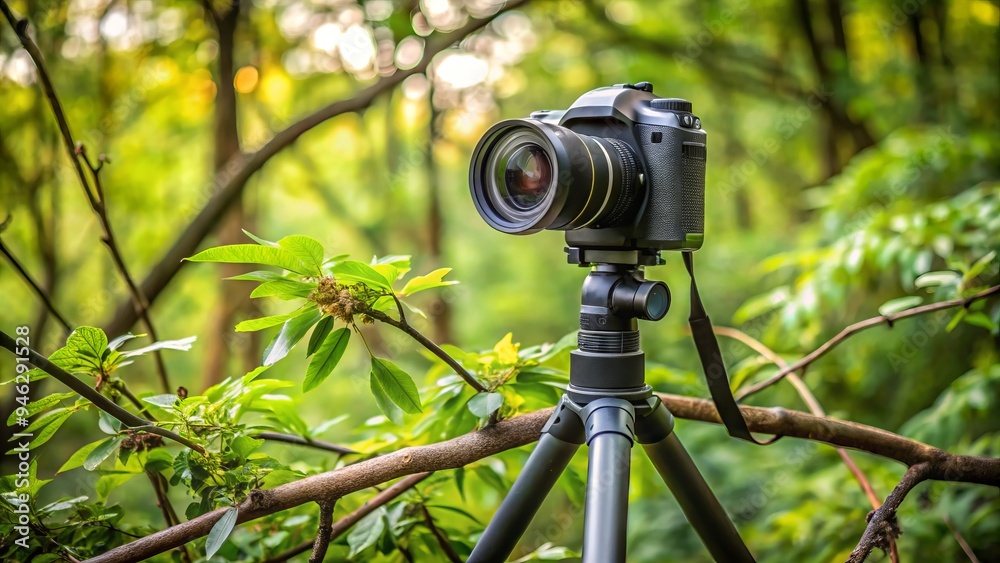 A sleek, black, high-tech camera with a bulky lens and adjustable ...