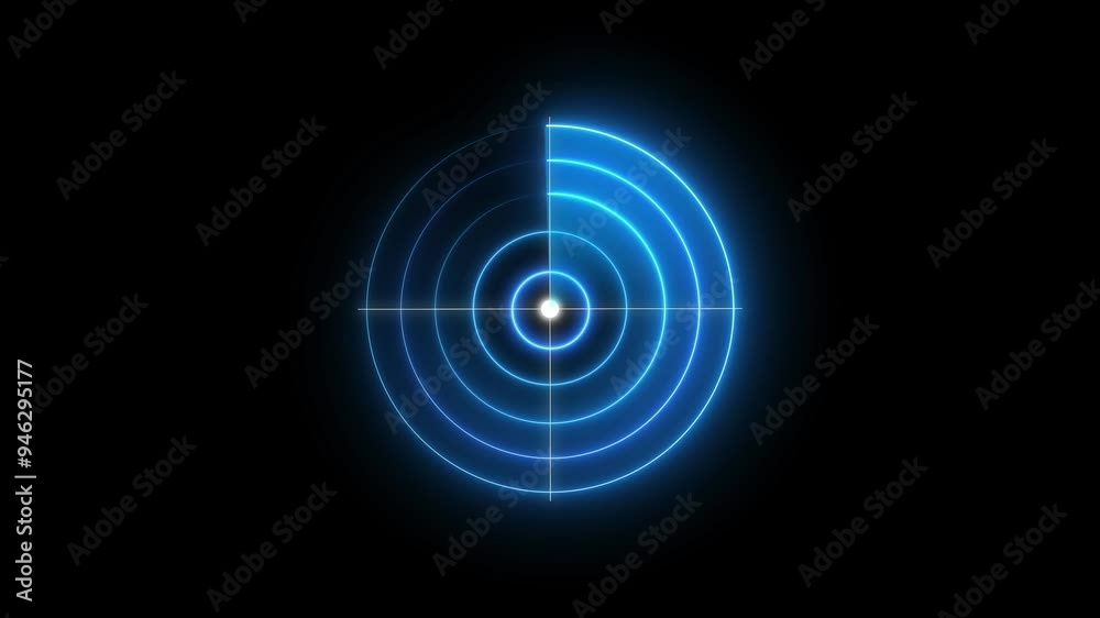 Blue Neon Energy Radar Screen Technology Animation. Digital Neon Glow ...
