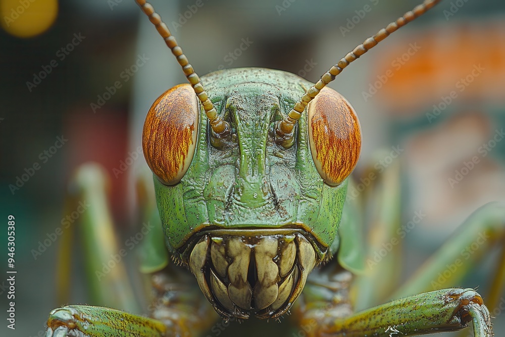 extreme closeup of grasshopper face hyperdetailed compound eyes and ...