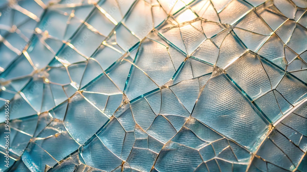 Close-up of a broken, translucent plastic sheet with deep cracks and ...