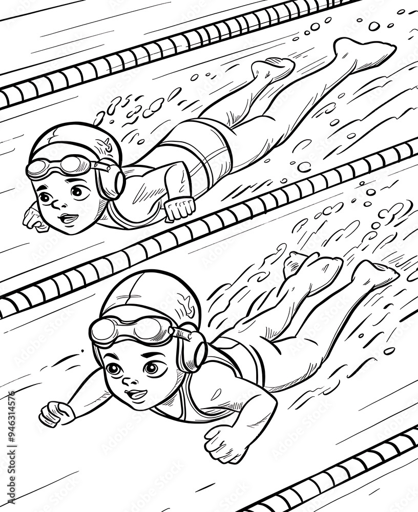 coloring pages for kids swimming Stock Illustration | Adobe Stock