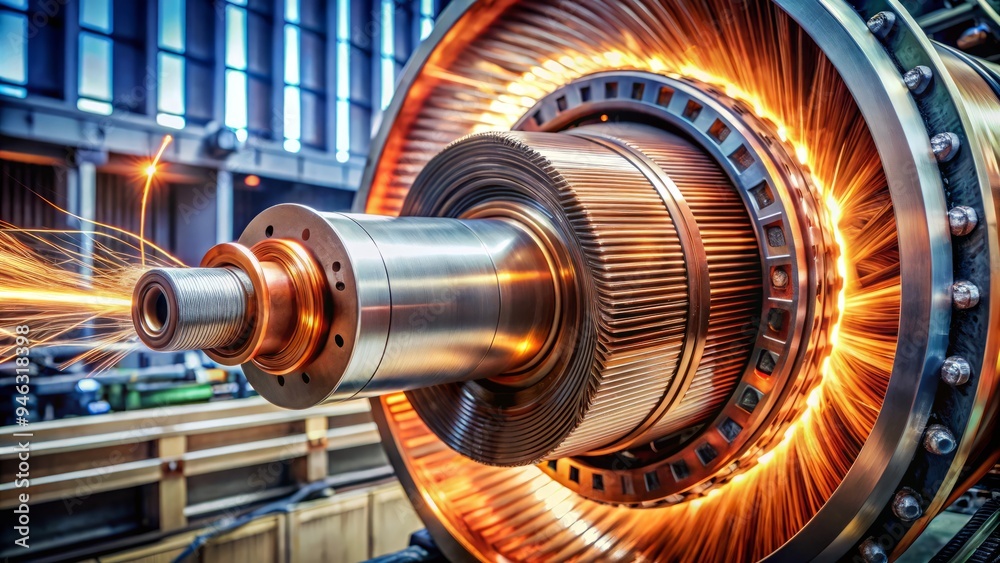 Electric motor spinning at high speed, generating kinetic energy and ...