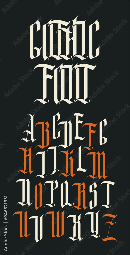 Antique gothic font. Set of capital letters of English alphabet in ...