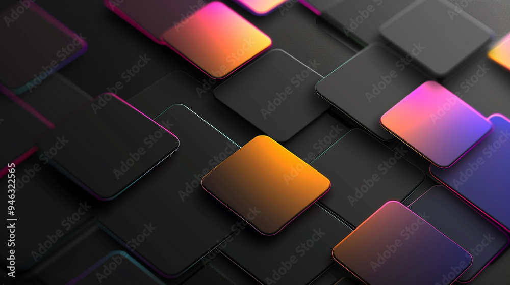 Dark 3d geometric texture illustration. Bright grid pattern. Abstract ...