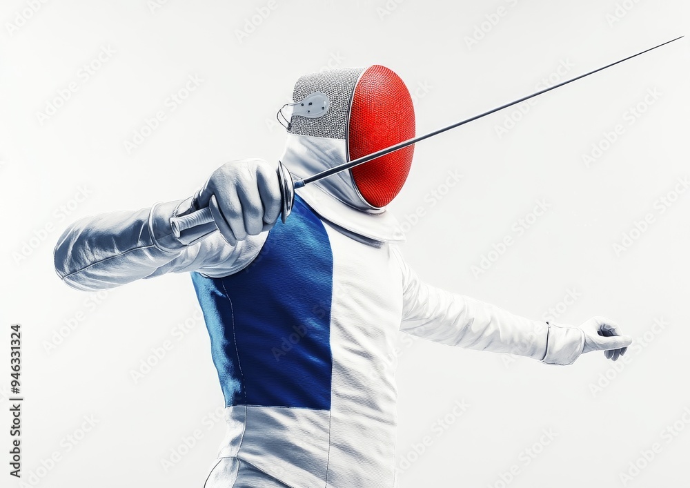 Using focused determination, a fencer in full gear leaped into the air ...