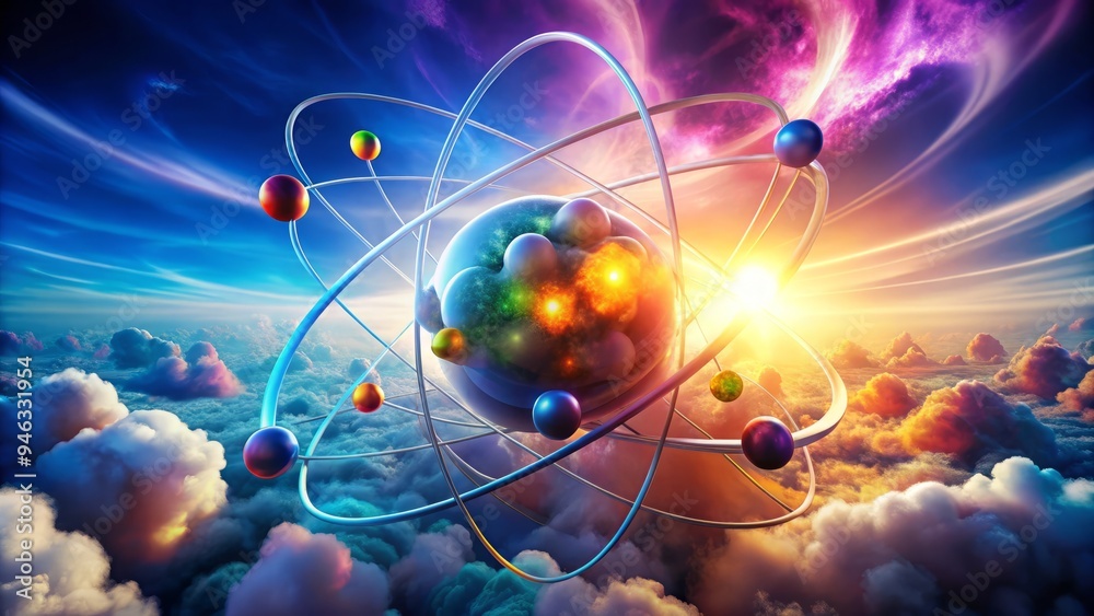Illustration of atomic structure showing electron orbitals as colorful ... Illustration of atomic structure showing electron orbitals as colorful ...