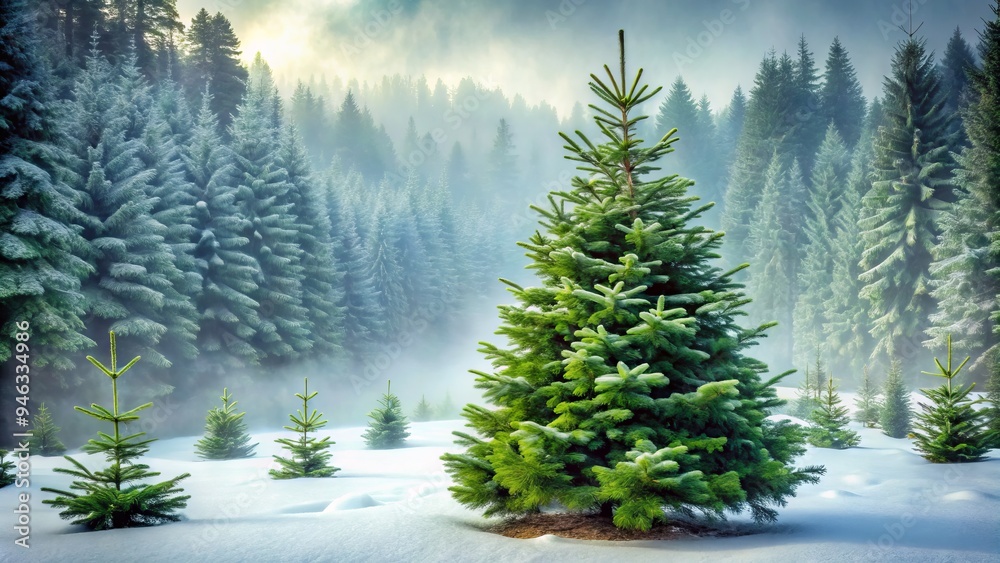 Lush green Fraser fir tree with soft needles and sturdy branches stands ...