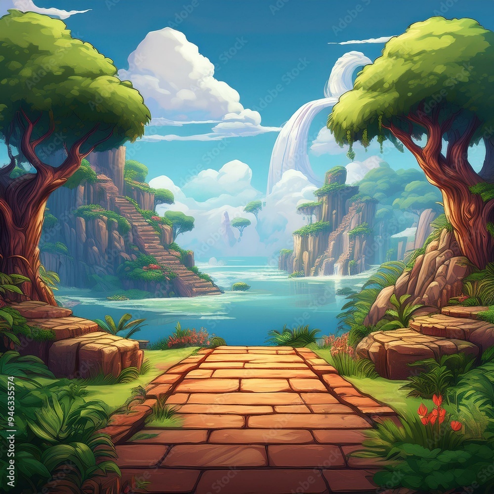 Scenery for a 2D platform game, background for retro game, Generative ...