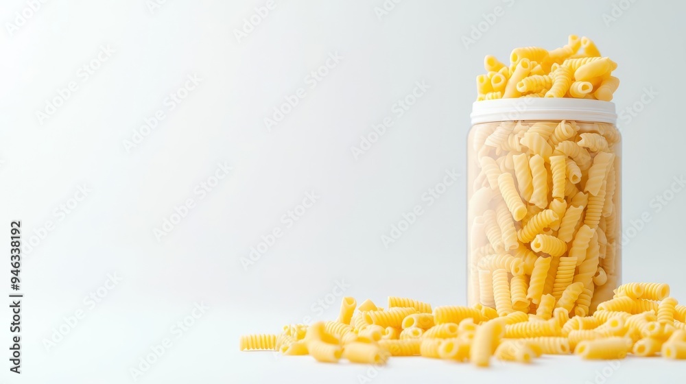 Clipart style 3D render of a macaroni pasta pack with a white ...