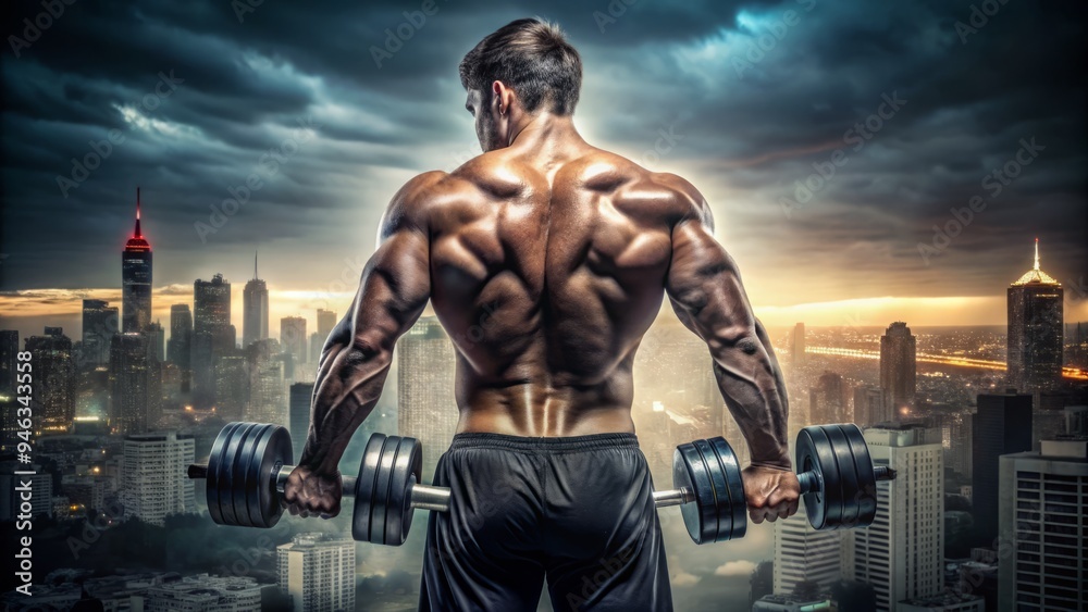 Muscular athlete's toned back and shoulders visible as they stand in a ...