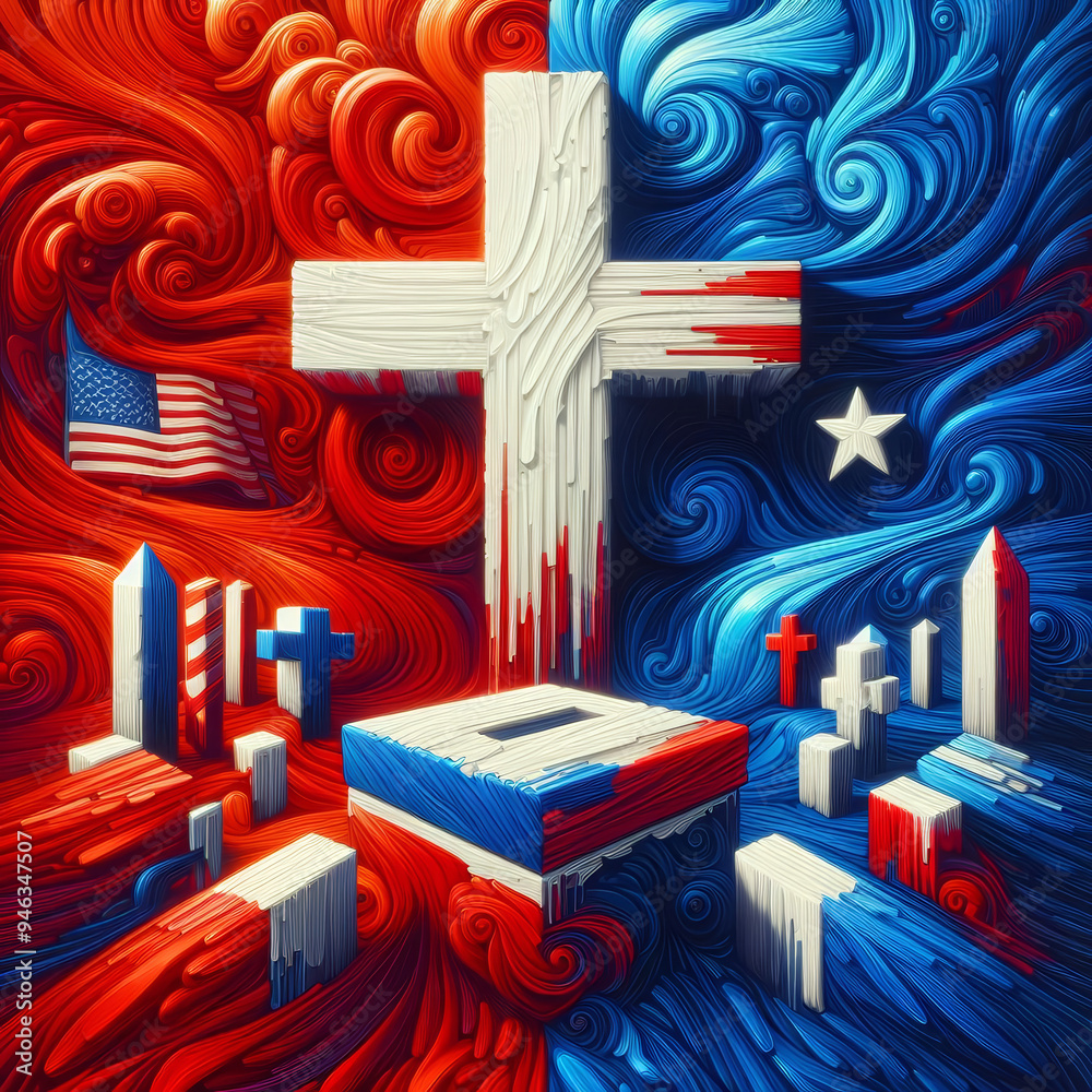 Abstract Oil Painting Depicting US Presidential Elections Red and Blue ...