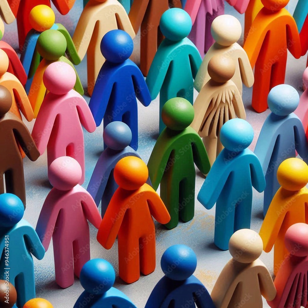 Colorful figures of people of all skin colors holding hands, inclusive ...