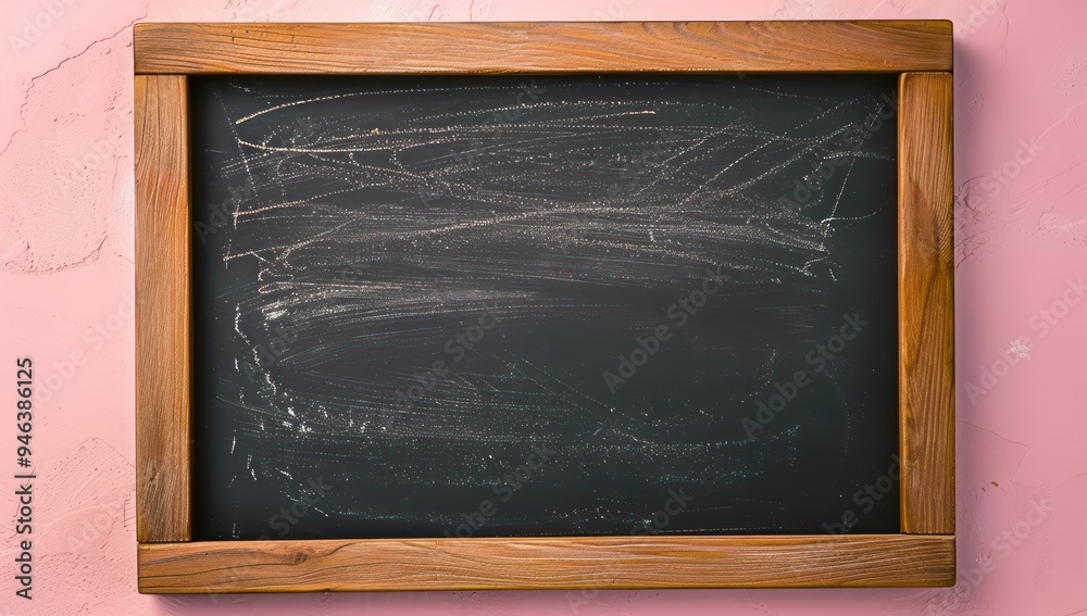 Educational blackboard with wooden edges against a soft blush ...