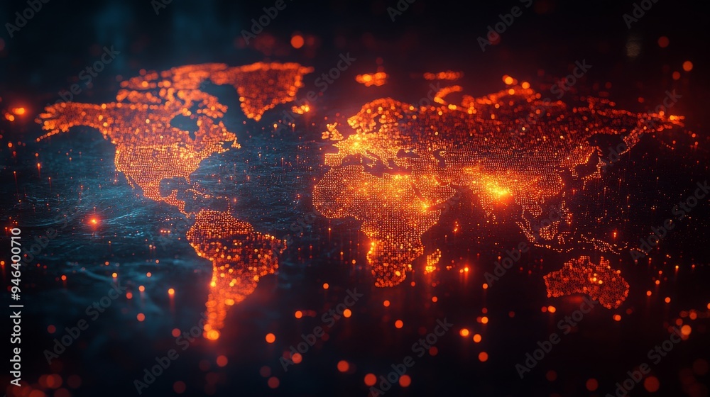 A holographic display illuminates a map of the world, showcasing ...