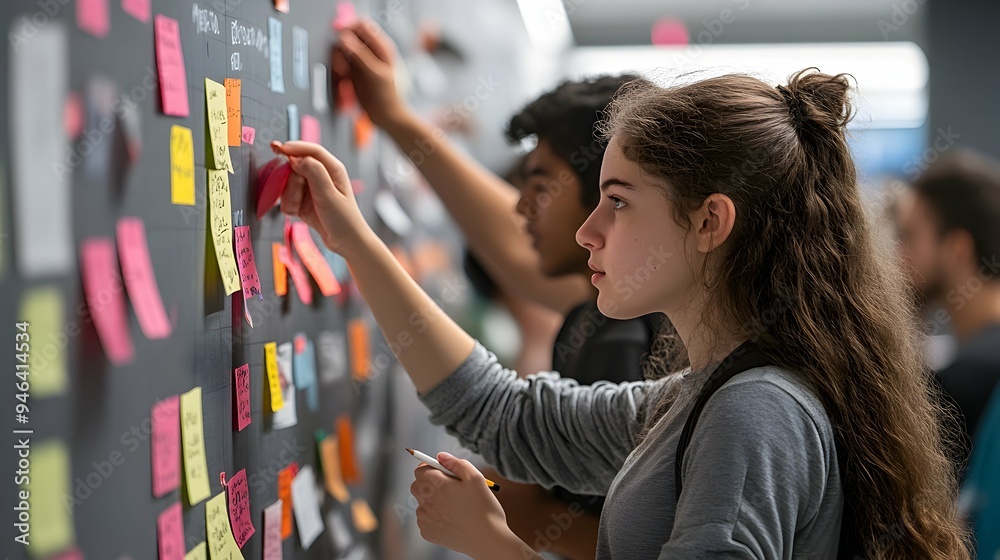Students actively participating in a group project using a detailed ...