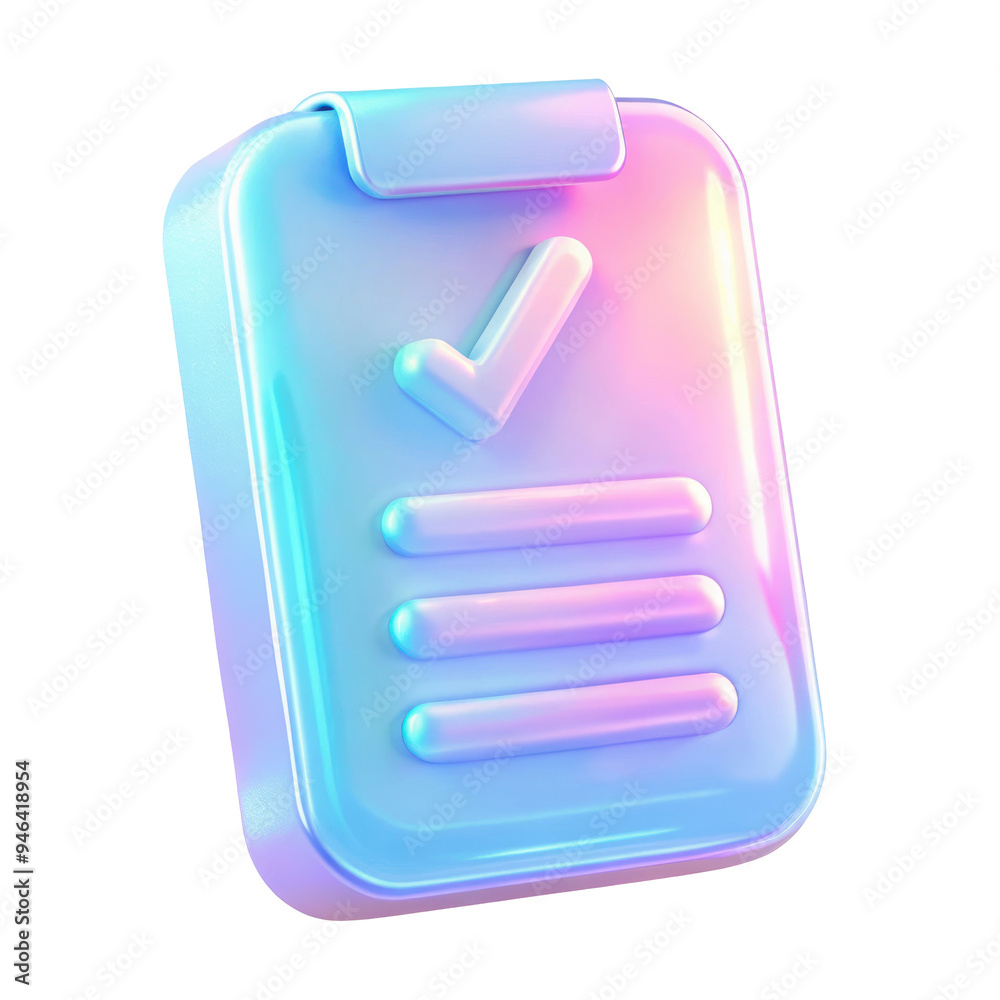 3D gradient checklist icon with holographic colors and a smooth ...