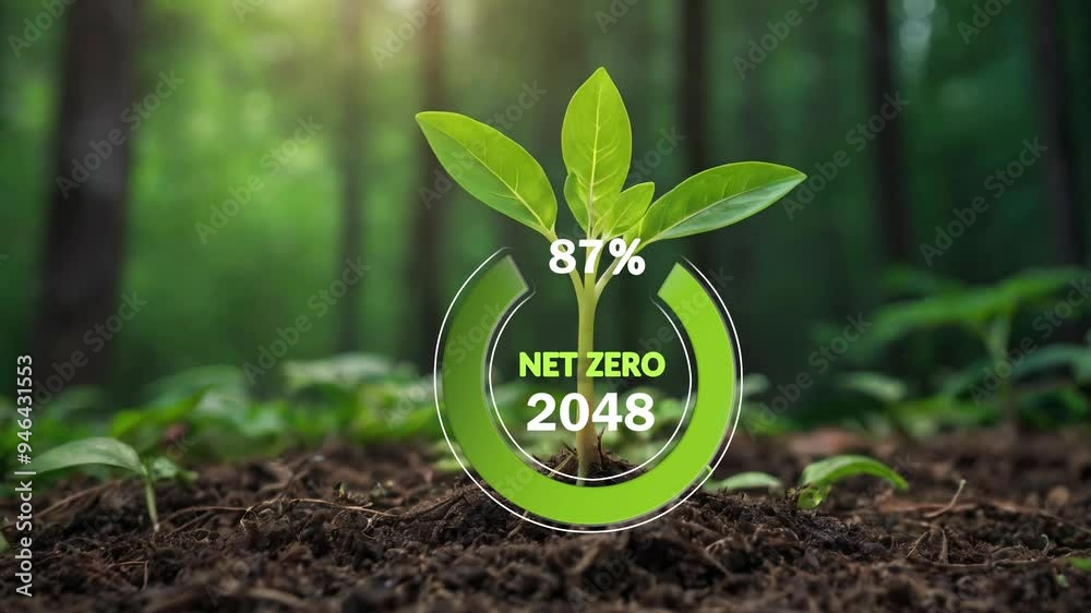 Digital dashboard of CO2 level gauge percentage drop down to 0. Net ...