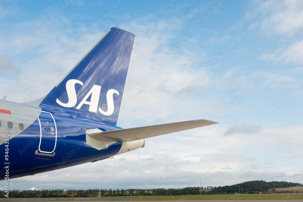 Edinburgh, Scotland - 7 August 2024: Tail wing and logo of SAS ...