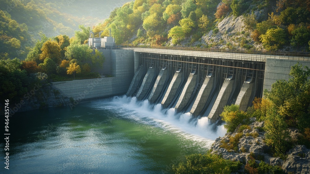 A large dam with a hydroelectric power plant integrated into the ...