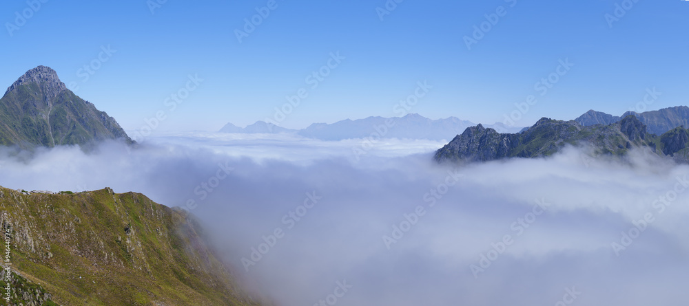 Sea of clouds in the Pyrenees. Clouds from the pass of Petrechema ...