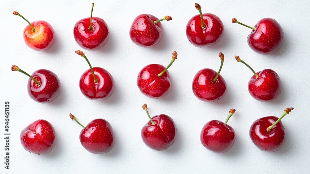 Summer Cherry Layout: A top-down view of fresh red cherries arranged in ...