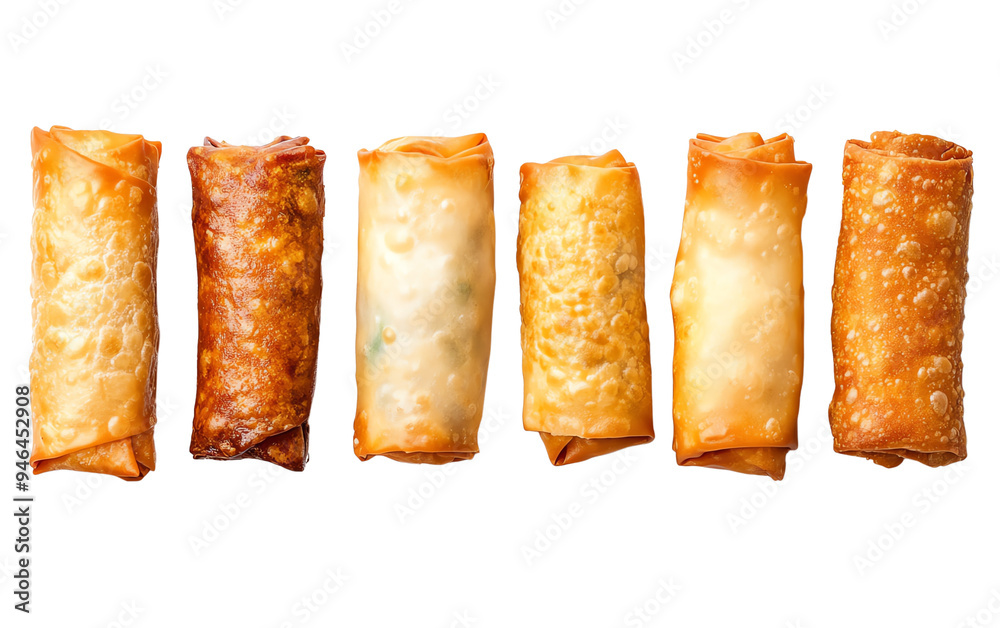 Delicious golden spring rolls arranged in a row, showcasing crispy ...
