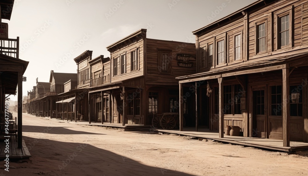 A ghostly Western town with tumbleweeds rolling down deserted main ...