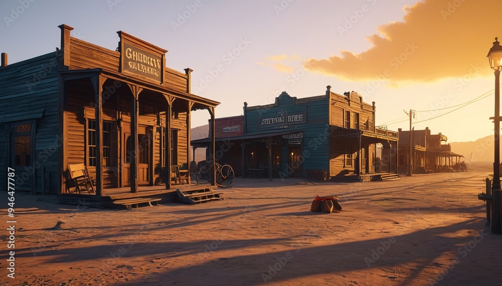 A ghostly Western town with tumbleweeds rolling down deserted main ...