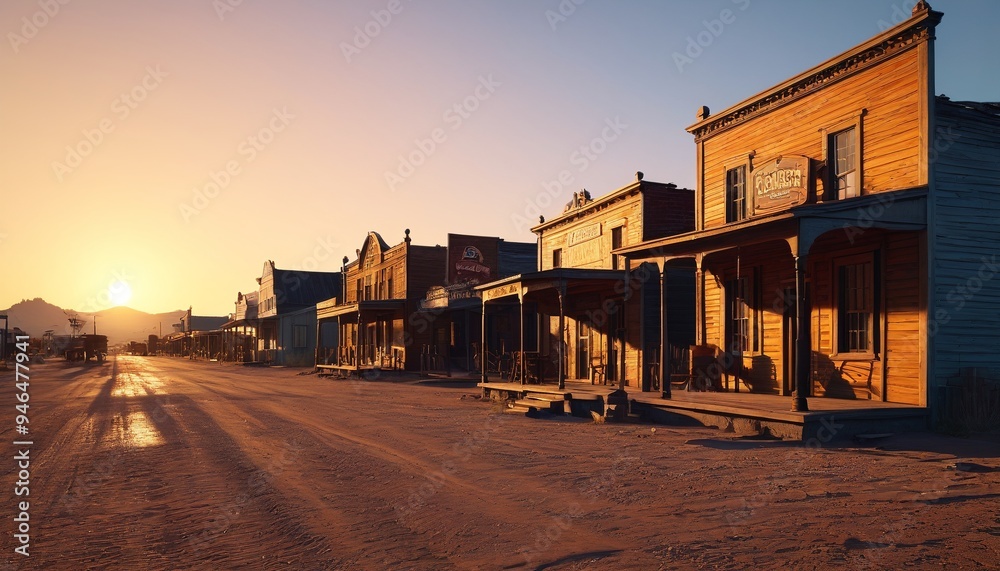 A ghostly Western town with tumbleweeds rolling down deserted main ...