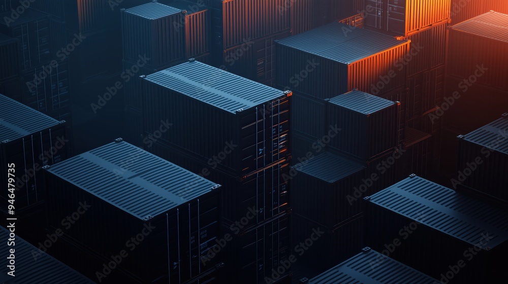 Digital visualization of a connected logistics network, featuring futuristic cargo containers ...