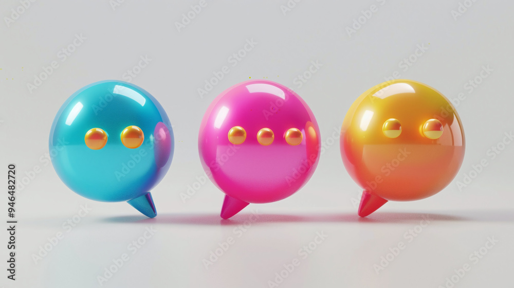 3d rendering of glowing chat balloons, conversation bubbles tech app ...