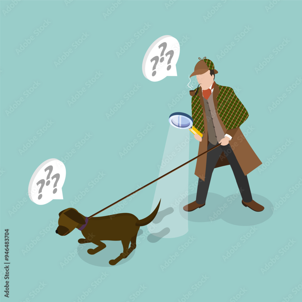 3D Isometric Flat Vector Illustration of Detective With Dog, A Police ...