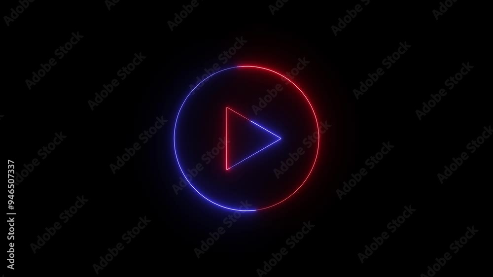 Video, audio neon play button icon animation. glowing play button ...