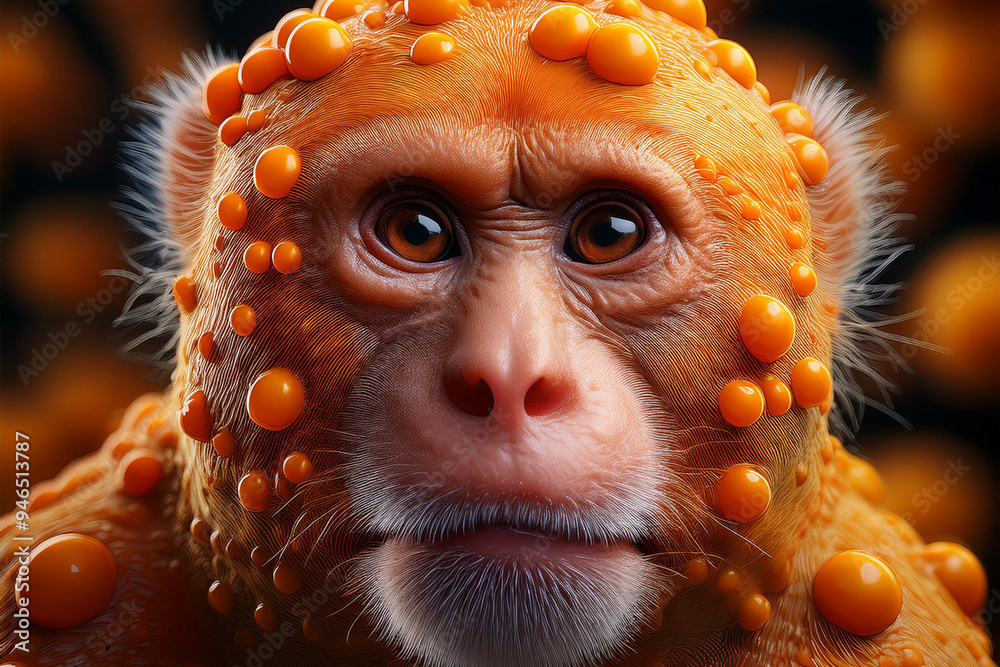 Realistic monkey illustration with blistered sores on face and body due ...