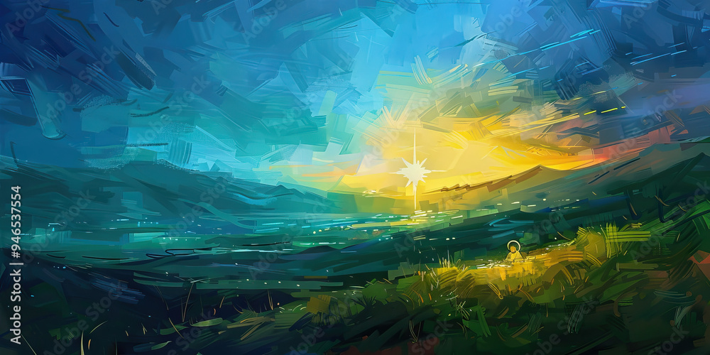 An abstract landscape painting with subtle hints of the Star of ...