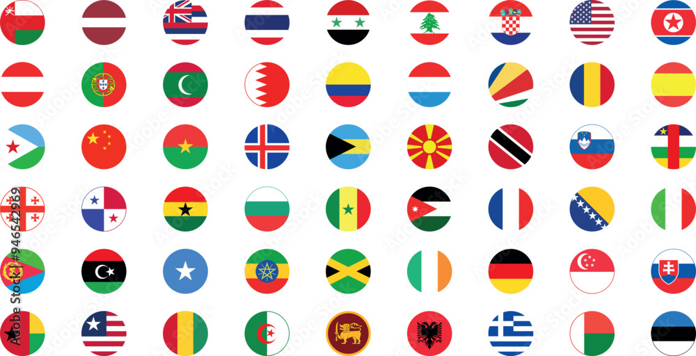 National flags in circle shape. National flags set. World flags. Flags ...
