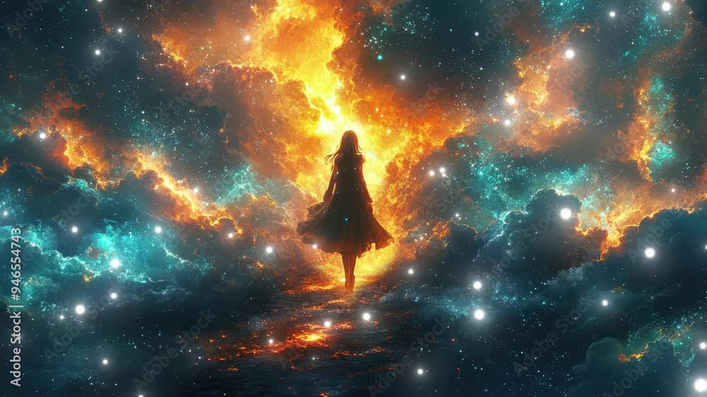 Anime Girl Immersed in Celestial Beauty, captivating textures of ...