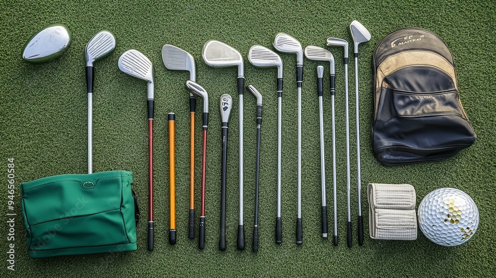 Golfing equipment used to propel a golf ball across a course. A set of ...