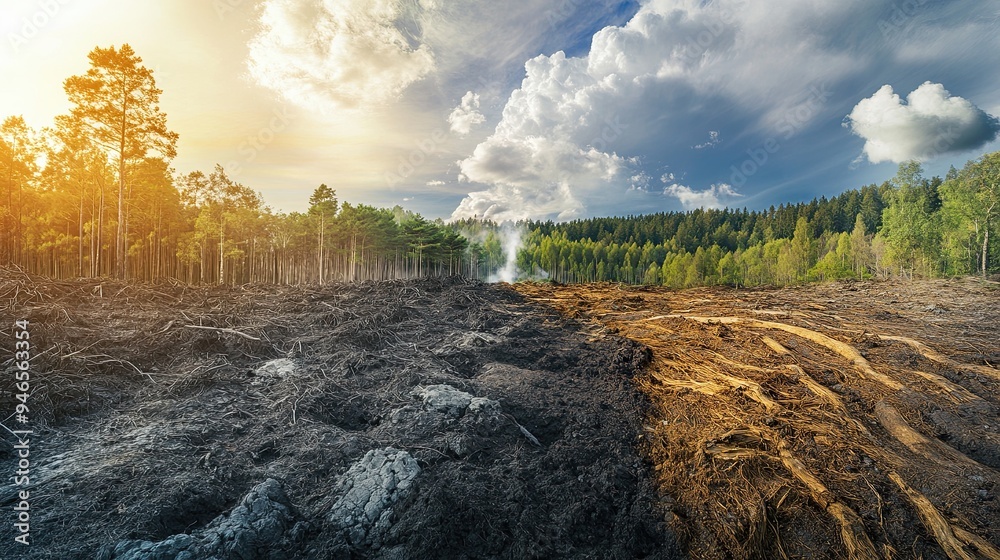 Collage of deforestation and rising temperatures illustrating how ...