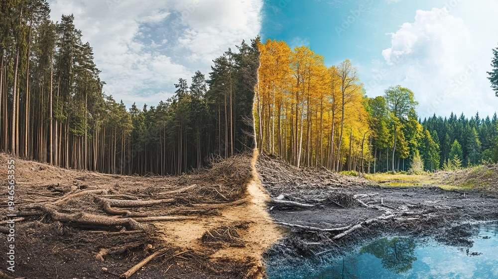 Collage of deforestation and rising temperatures illustrating how ...