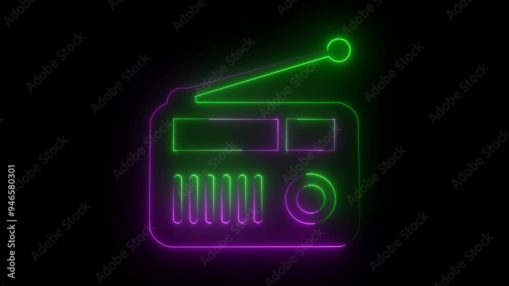 Digital fm radio wave neon color animation. fm Radio on world map 4k ...