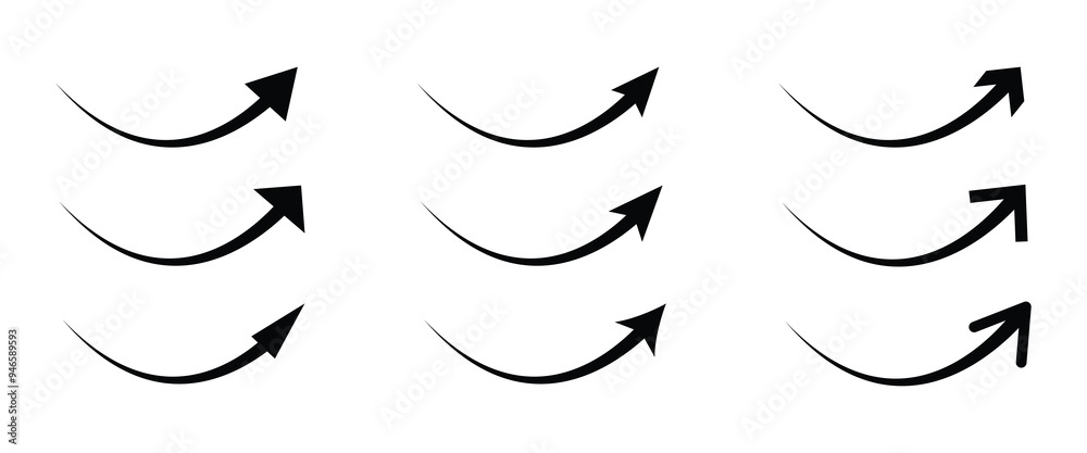 Curved arrow icons. curved arrows set. Arrow up icons. Set of curve ...