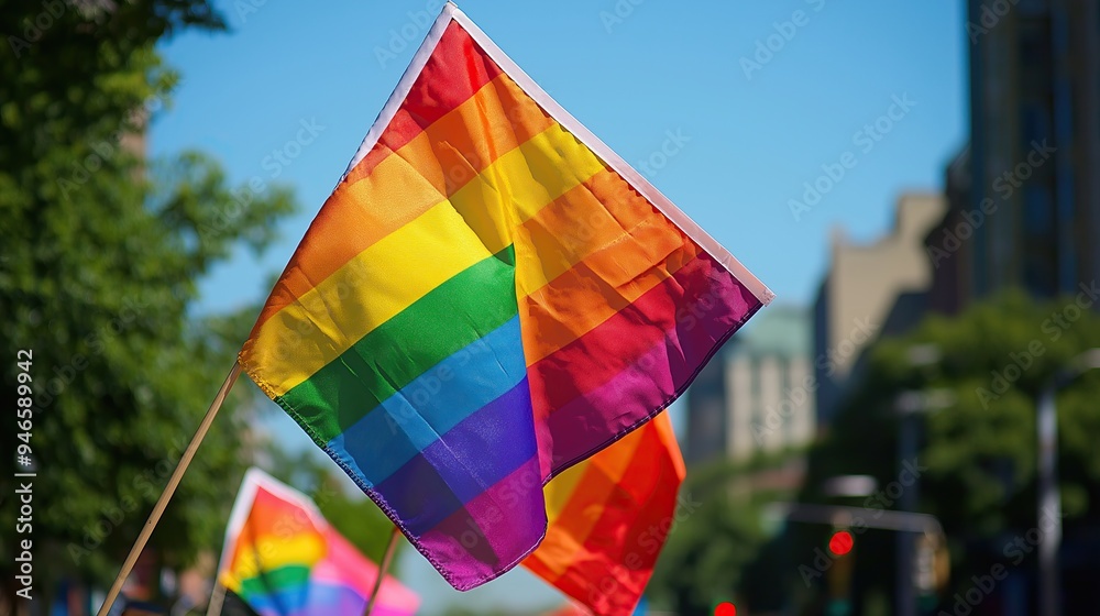 LGBTQ pride event, rainbow flags waving, Celebration of diversity ...