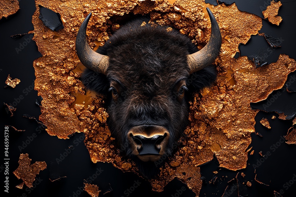 Bison and the natural palette of the earth, depicted in an artwork that ...